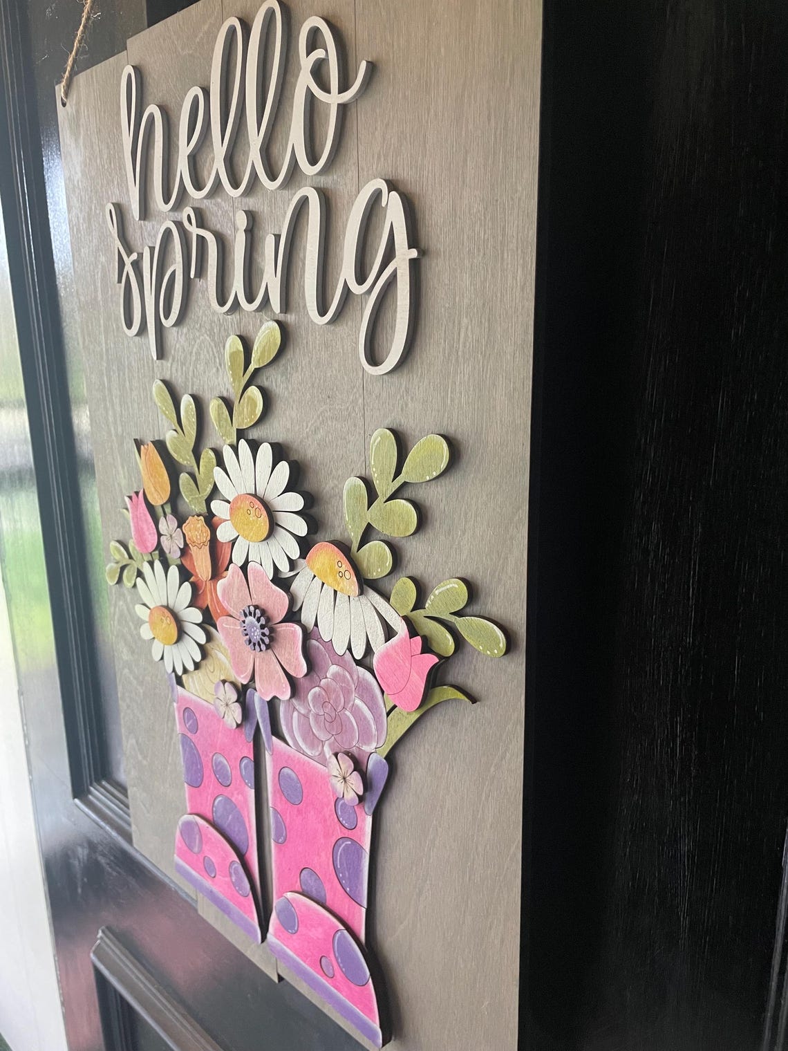 Hello Spring Wooden Door Hanger – Hand-painted Spring Decor With Rain ...