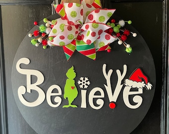 Believe Christmas Sign, Grinch Décor, Holiday Sign, Christmas Wood Sign ...