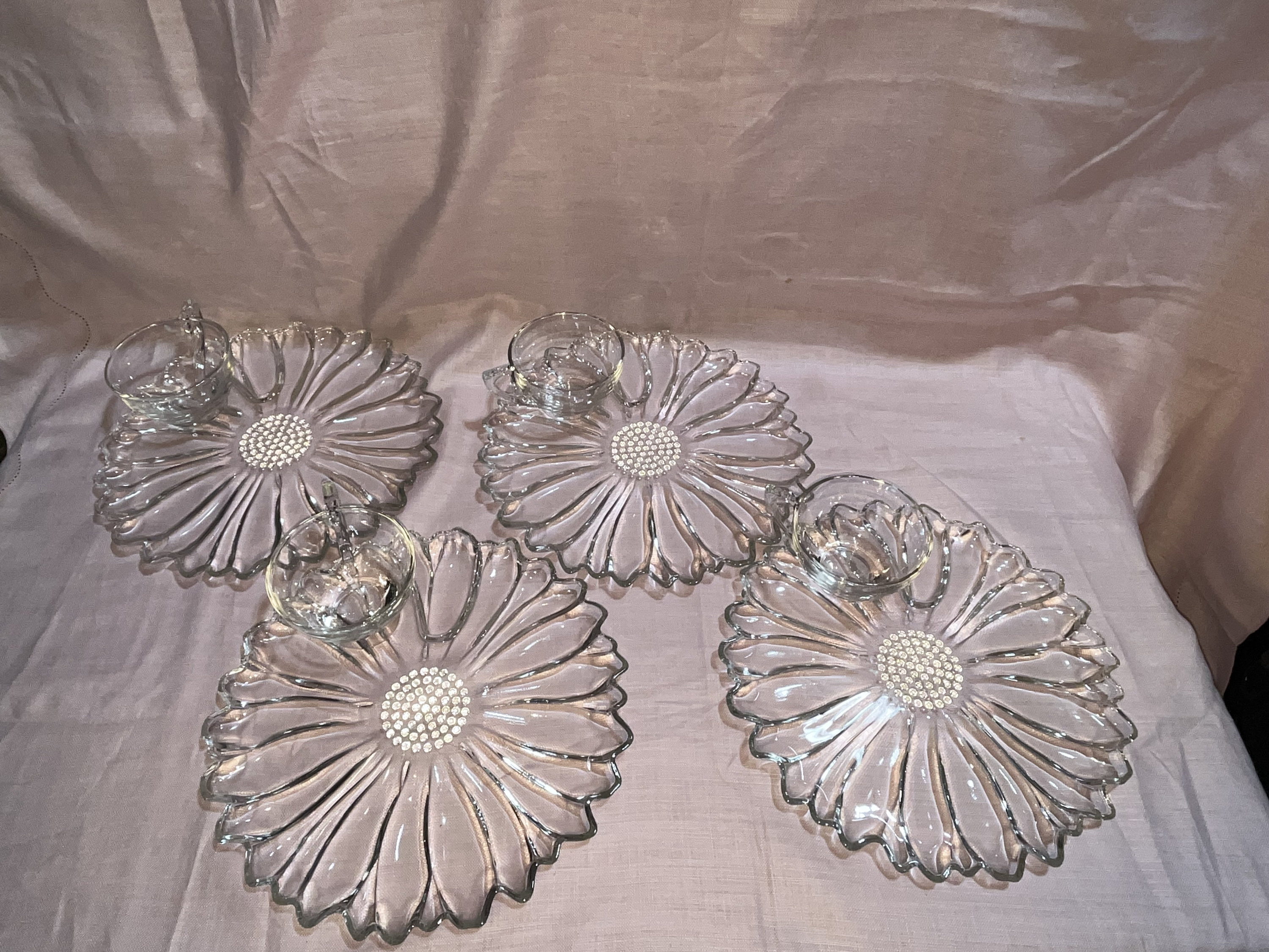Vintage Hazel-atlas Sunflower Clear Glass Snack Set Glass, Eight Piece ...
