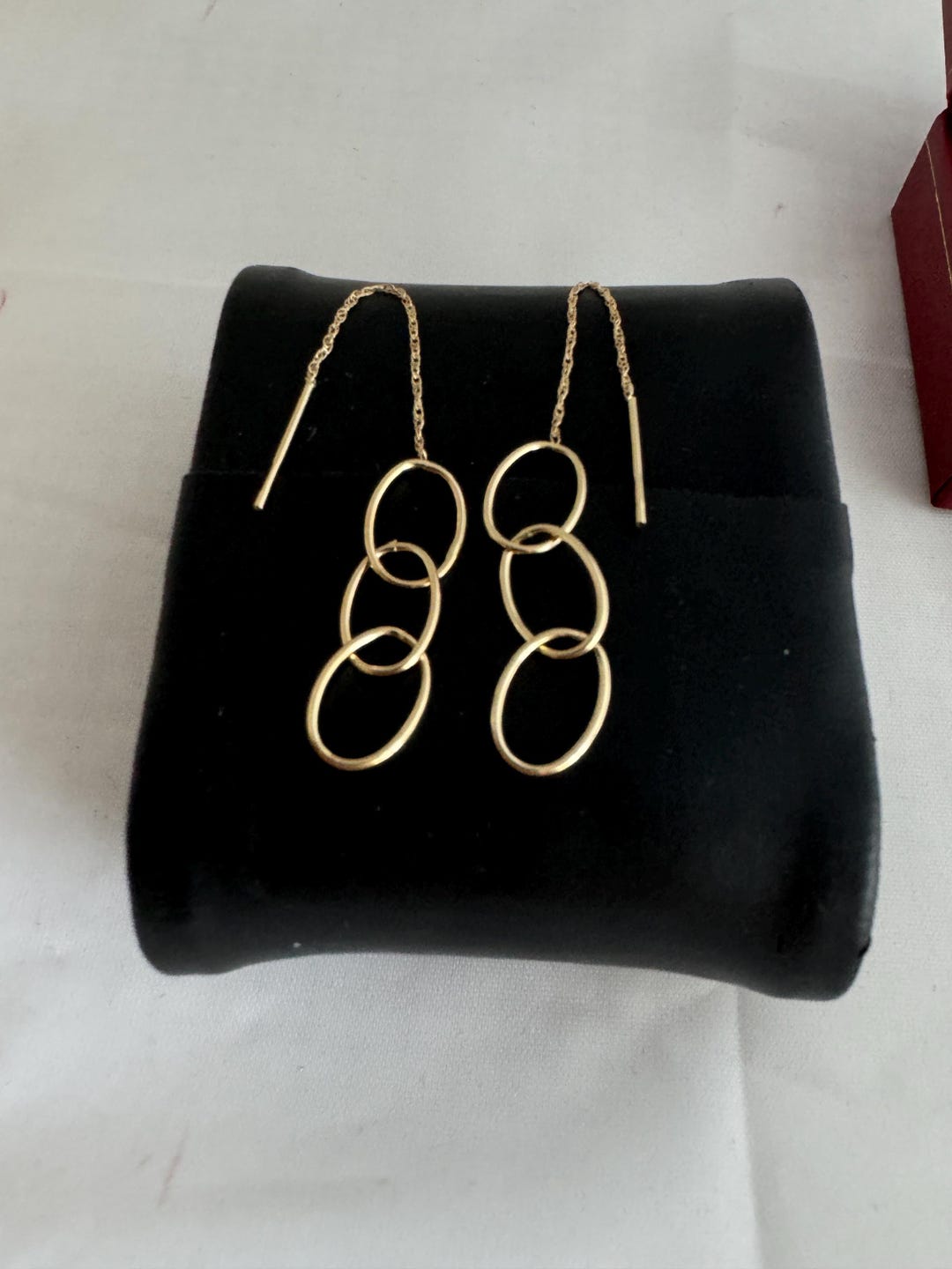 14K Gold Thread Earrings 3 Oval Dangle Rings Beautiful Total Length ...