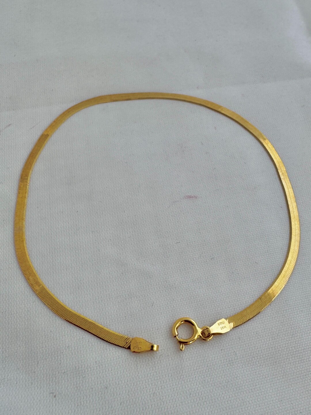 14K Solid Gold Herringbone Chain Bracelet Made Italy Hallmark 14kt ...