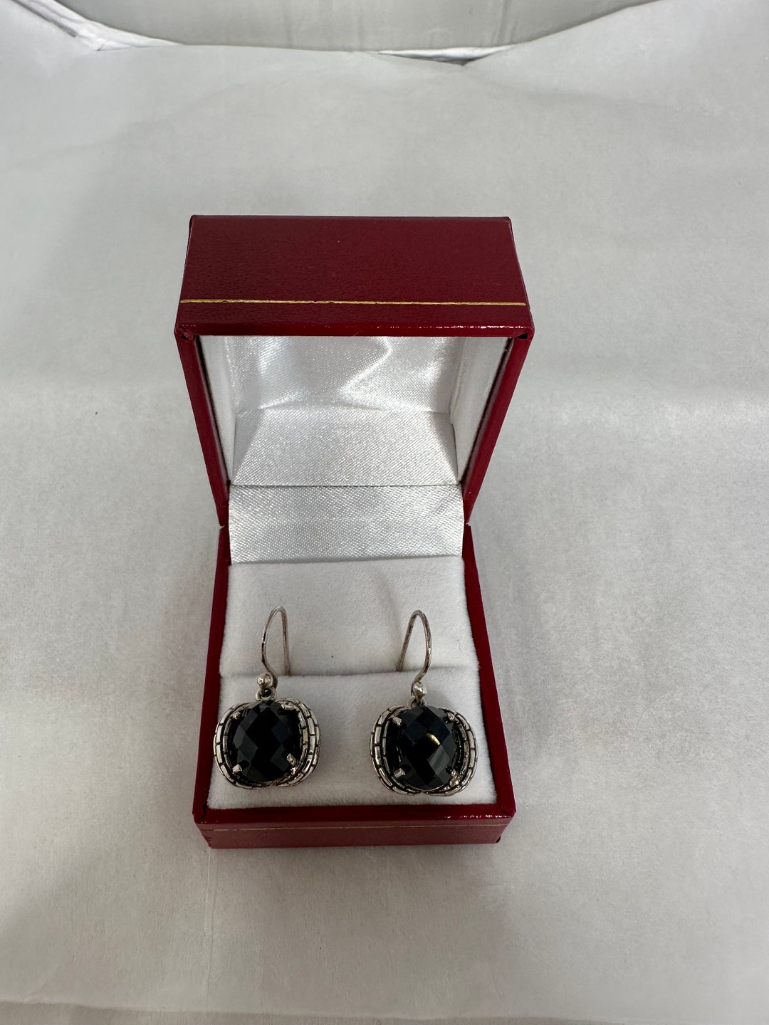 Fancy Cut Checkerboard Cut Black Spinel Sterling Silver 925 Dangle ...