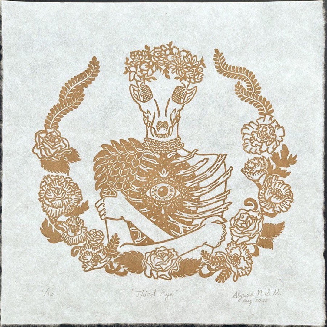 Third Eye - Handprinted Linocut Print Gold Surreal Original Art - Etsy