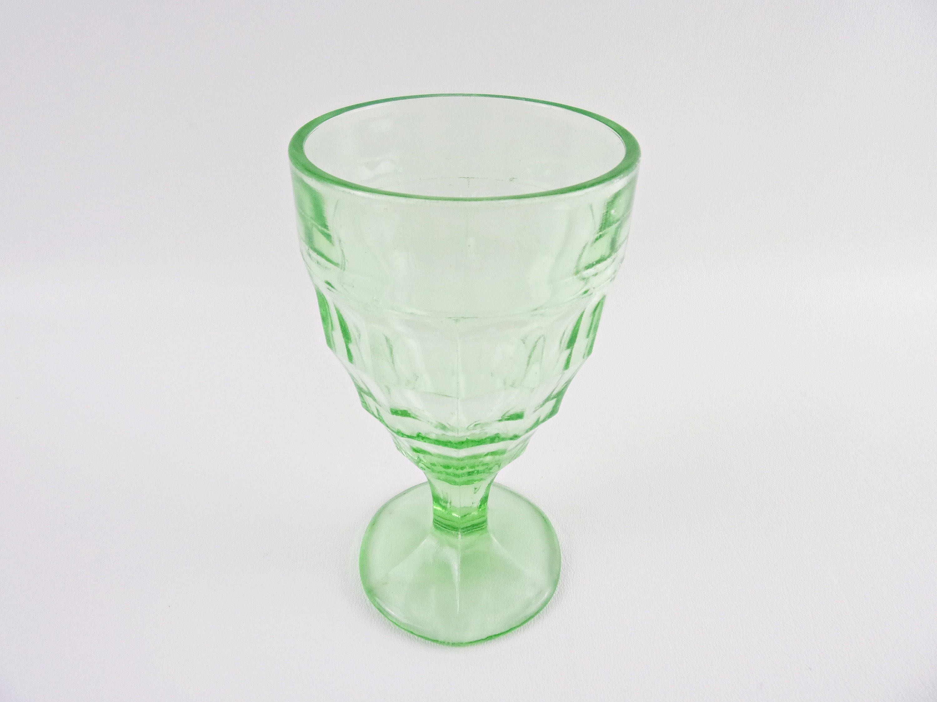 Vintage Green Depression Glass Water Goblet Block Optic | Etsy