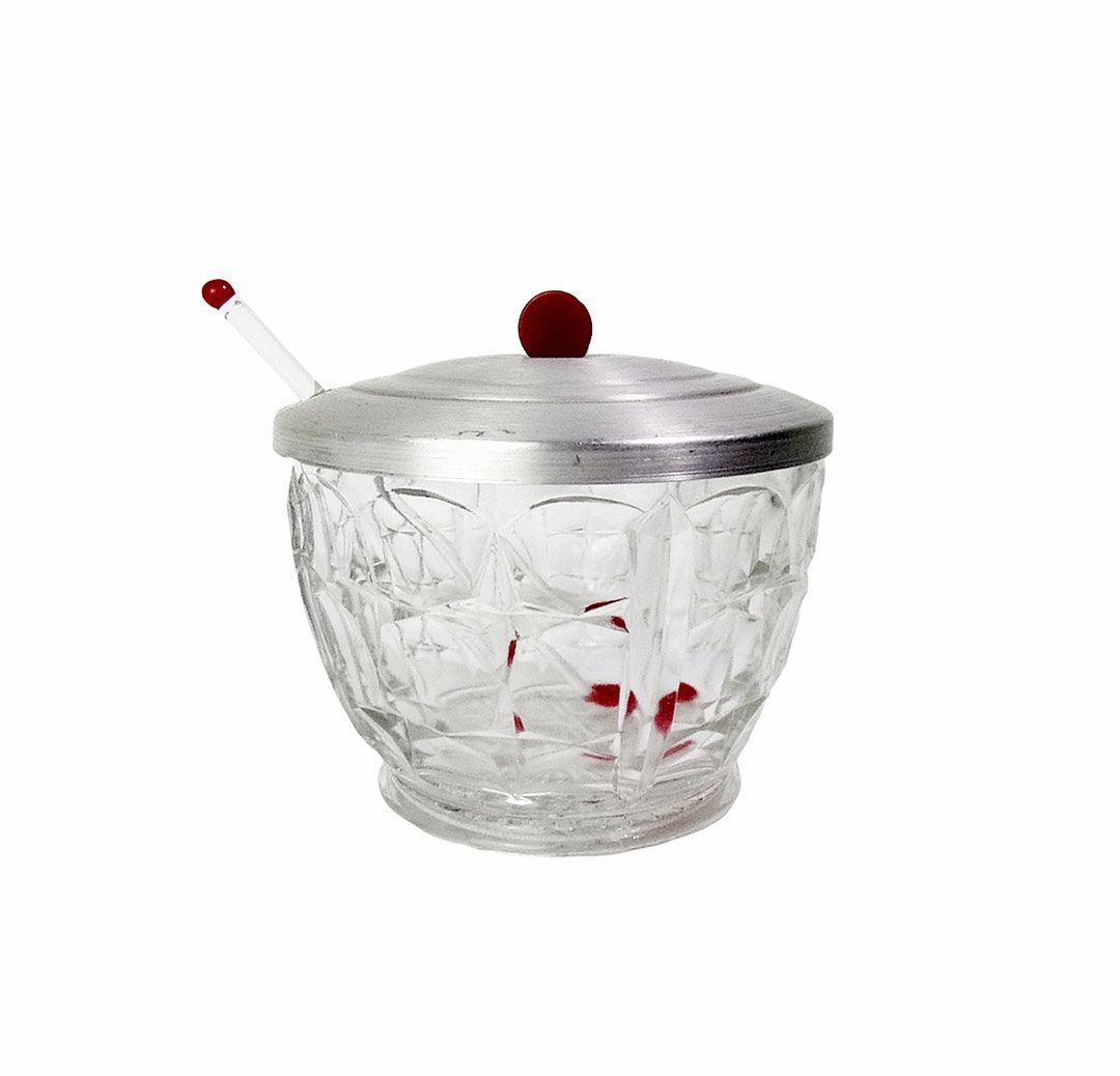 Vintage Art Deco Diner Condiment Jar Server With Lid and Spoon Glass ...