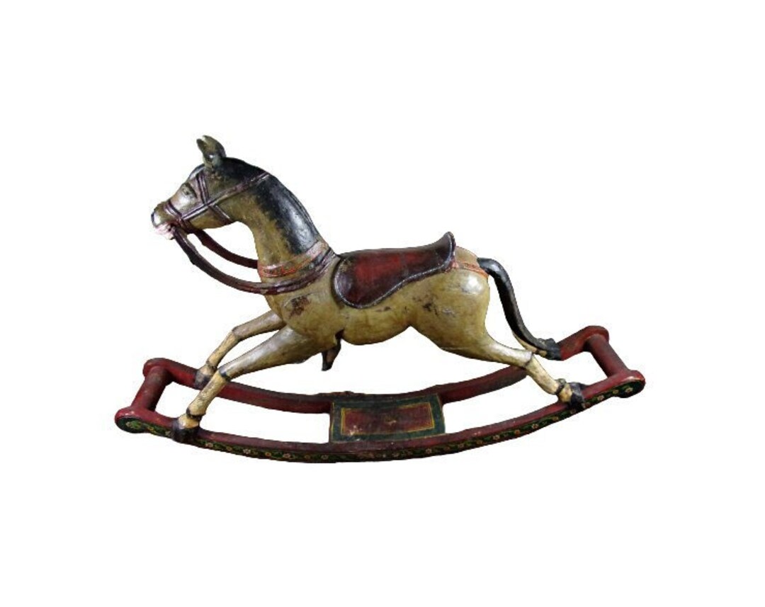 Vintage Large Rocking Horse Wood Polychrome Painted HUGE European Old ...