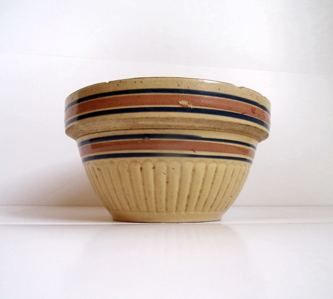 Antique Yellow Ware Bowl Mixing Pottery Striped Yellowware - Etsy