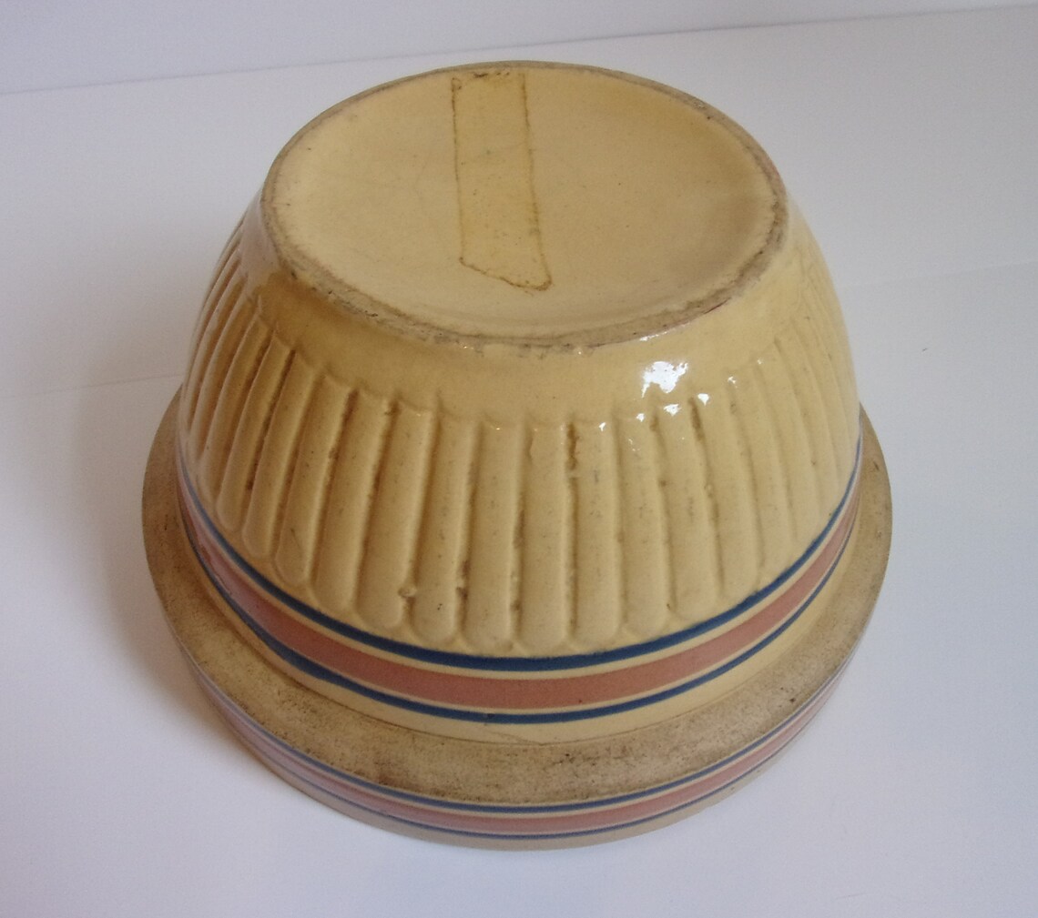Antique Yellow Ware Bowl Mixing Pottery Striped Yellowware - Etsy