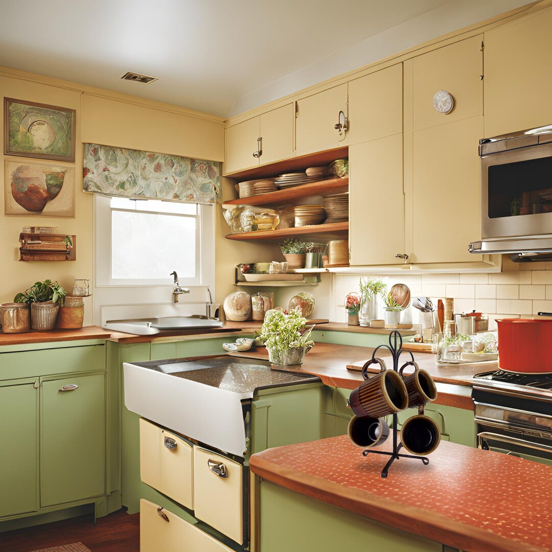 Vintage Stackable Coffee MUGS Set of 4 Beige and Brown Striped Drip ...