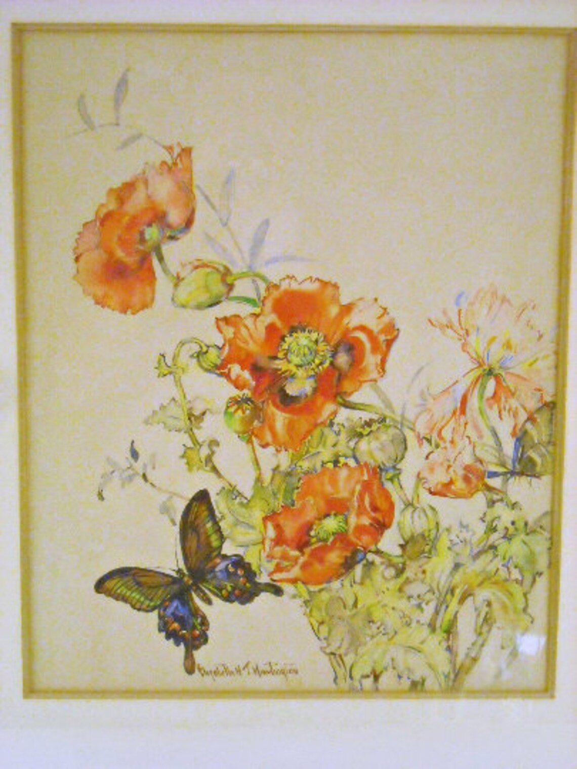 Vintage Watercolor Painting Floral Butterfly Elizabeth | Etsy