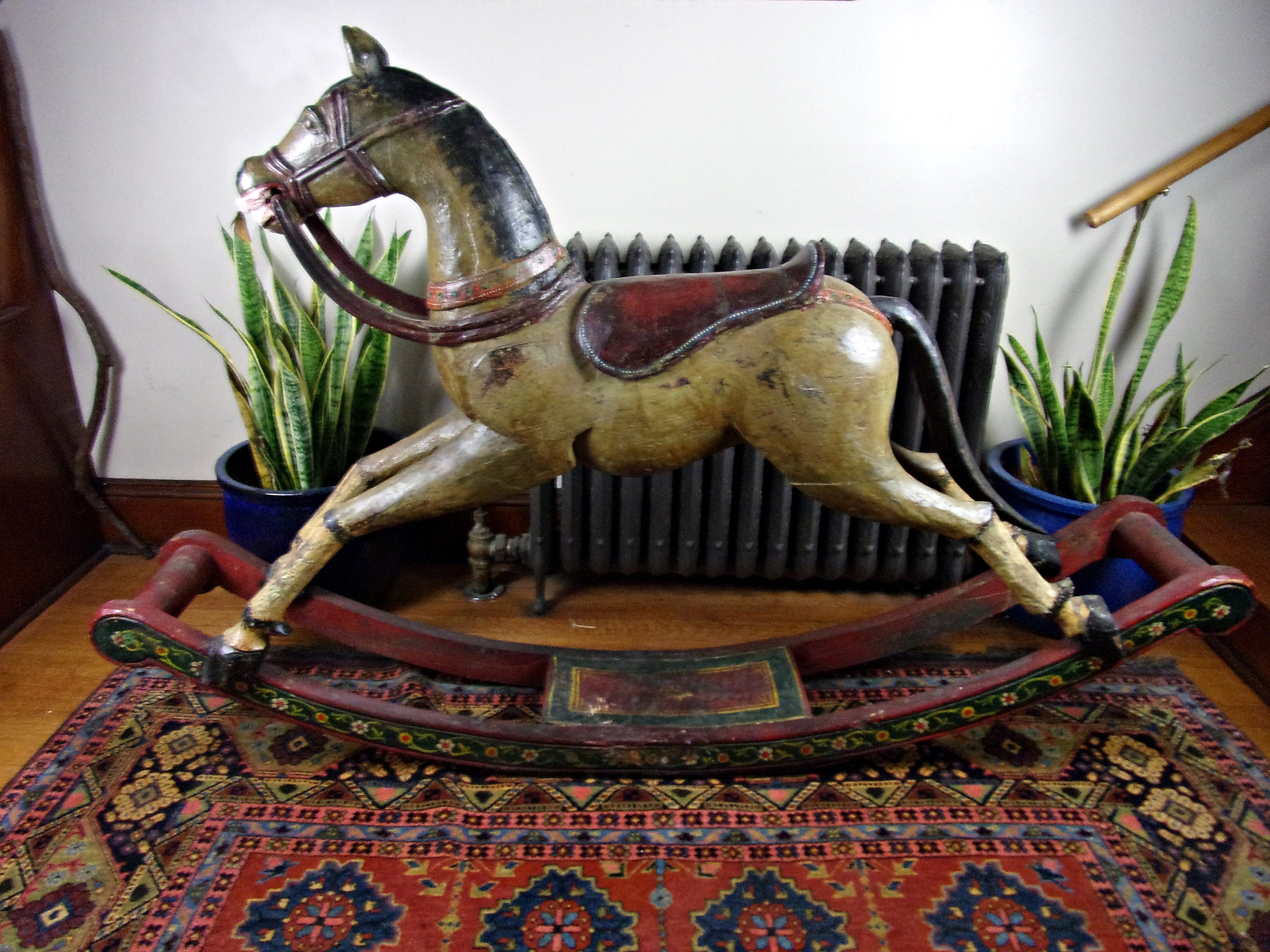 Vintage Large Rocking Horse Wood Polychrome Painted HUGE - Etsy