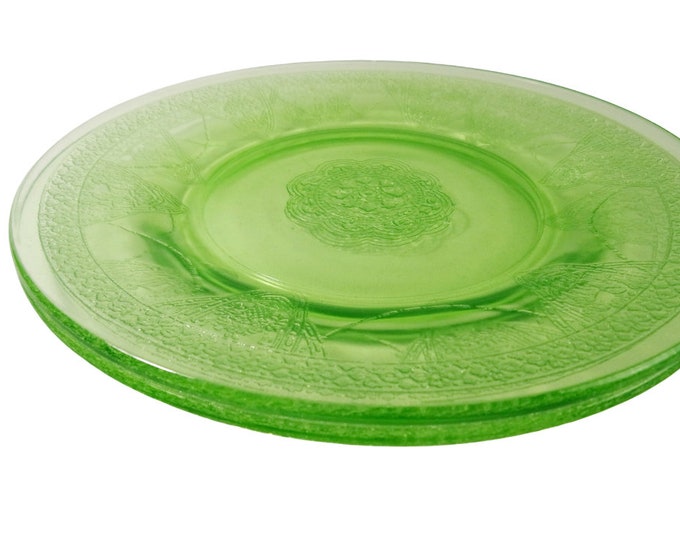 Antique Green Depression Glass Plates 2 Art Deco - Etsy