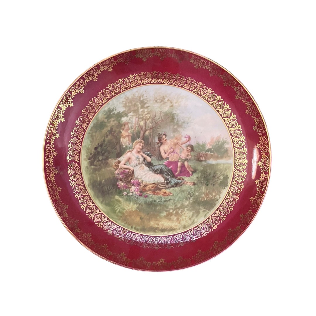 Antique Victoria Carlsbad Austria Large Portrait Plate Two Maidens ...