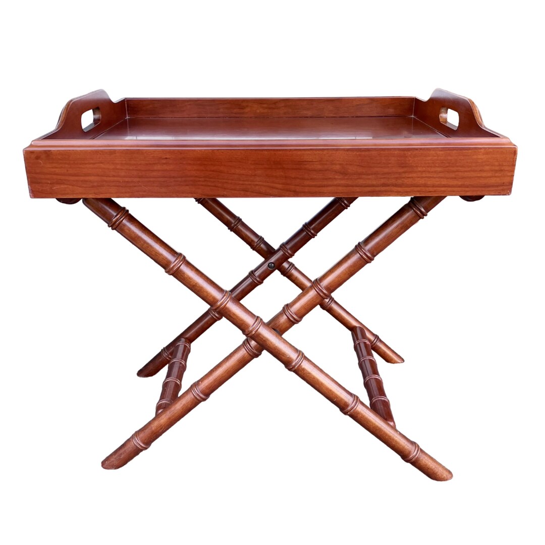 Vintage BOMBAY Company Butlers Tray Table Faux Bamboo Mahogany Folding ...