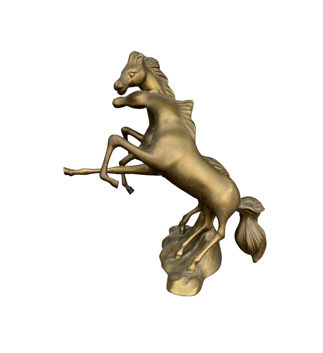 Vintage BRASS Horse Figurine Statue LARGE Two Horses Rearing Mid ...