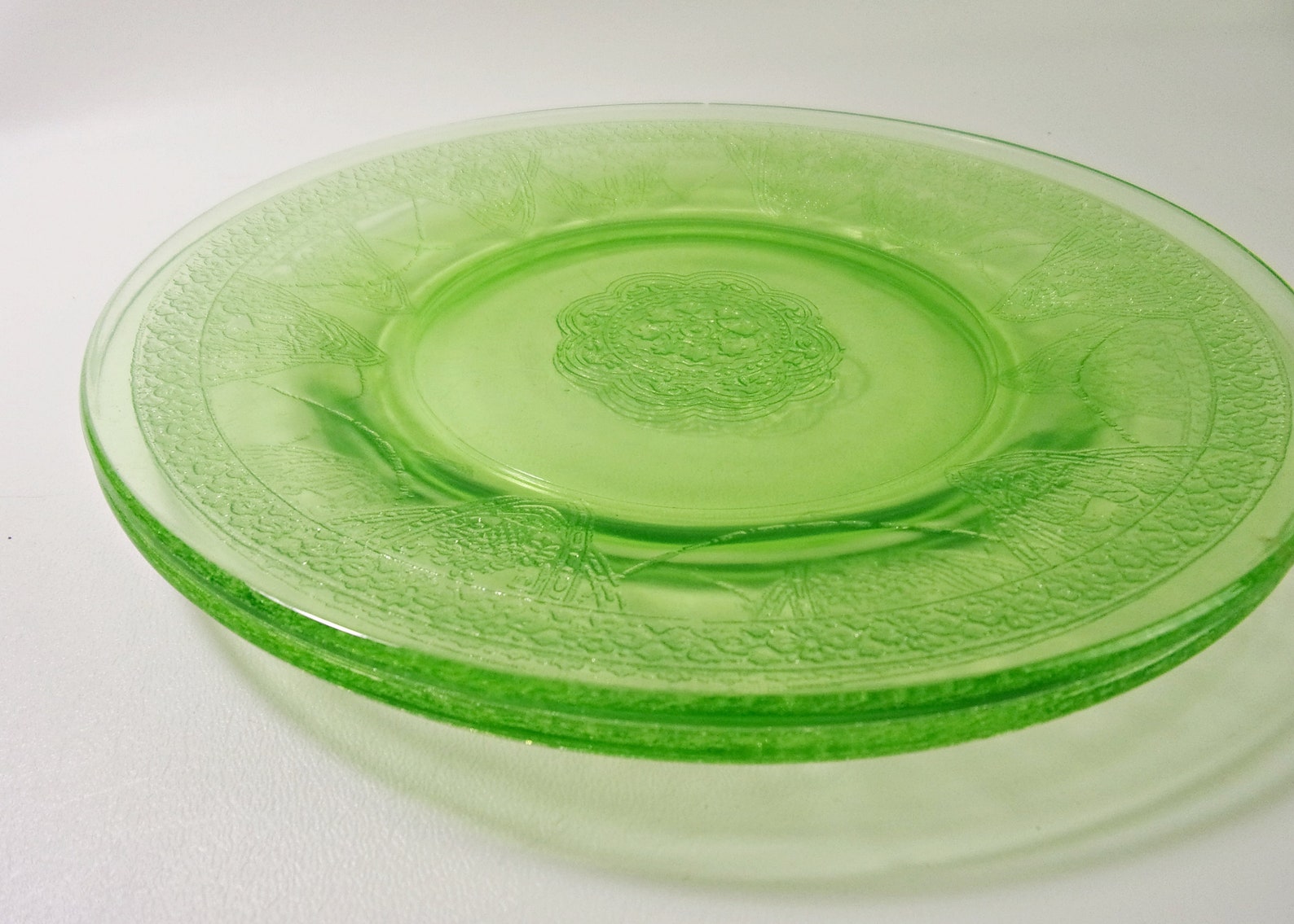Antique Green Depression Glass Plates 2 Art Deco - Etsy