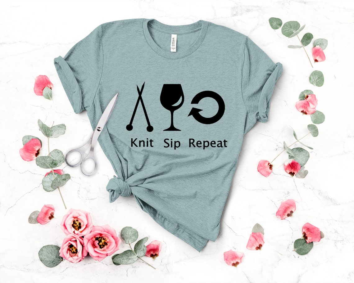Knit Sip Repeat Wine and Yarn Lover Unisex Tshirt Funny - Etsy