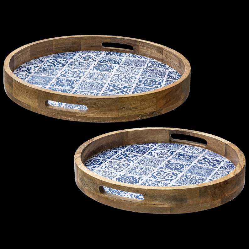 Willow and Moore Handmade Moroccan Nesting Serving Trays With Handles for Coffee Tables and ...