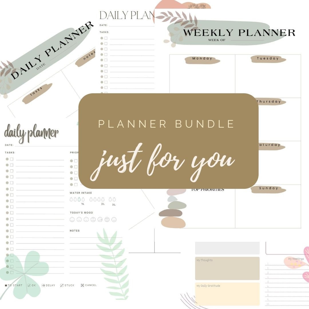 3 Types Daily Weekly Planner Bundle Boho Watercolour Painting - Etsy
