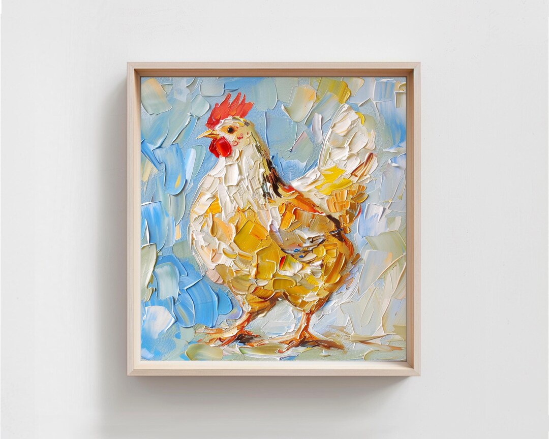 Chicken Oil Painting, Hen Impasto Painting, Abstract Art, Animal ...