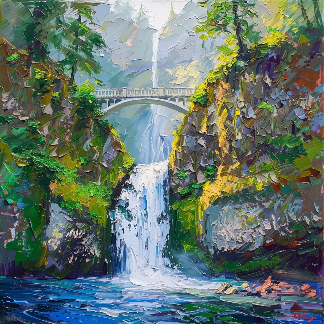Multnomah Falls Oil Painting, Impasto Painting, Home Decor, Wall Art ...