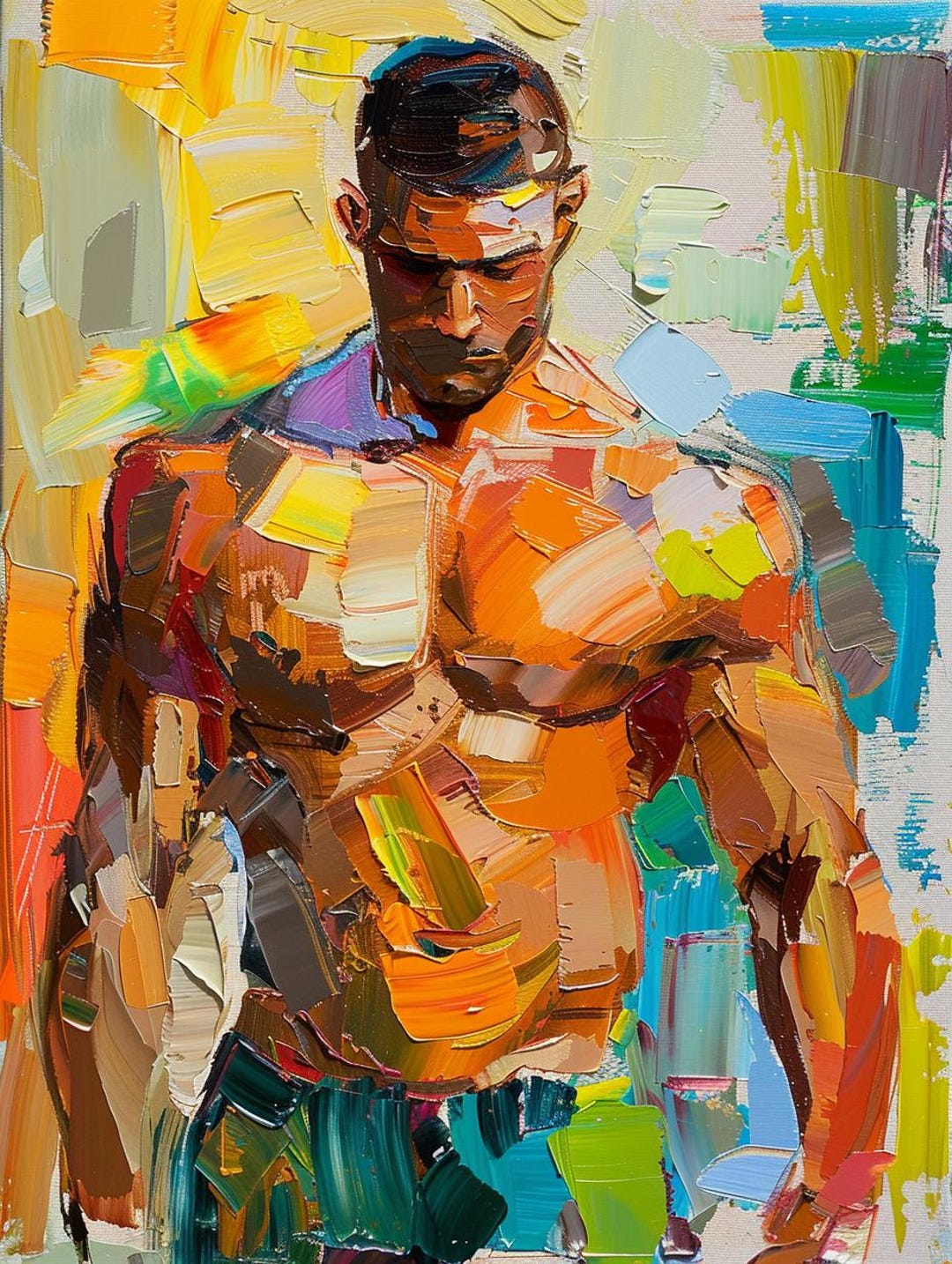 Muscular Male Body Painting, Impasto Painting, Gay Art, Home Decor ...