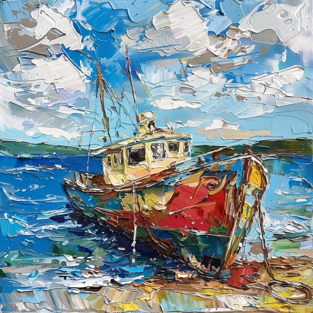 Wrecked Boat Oil Painting, Impasto Painting, Home Decor, Wall Art ...