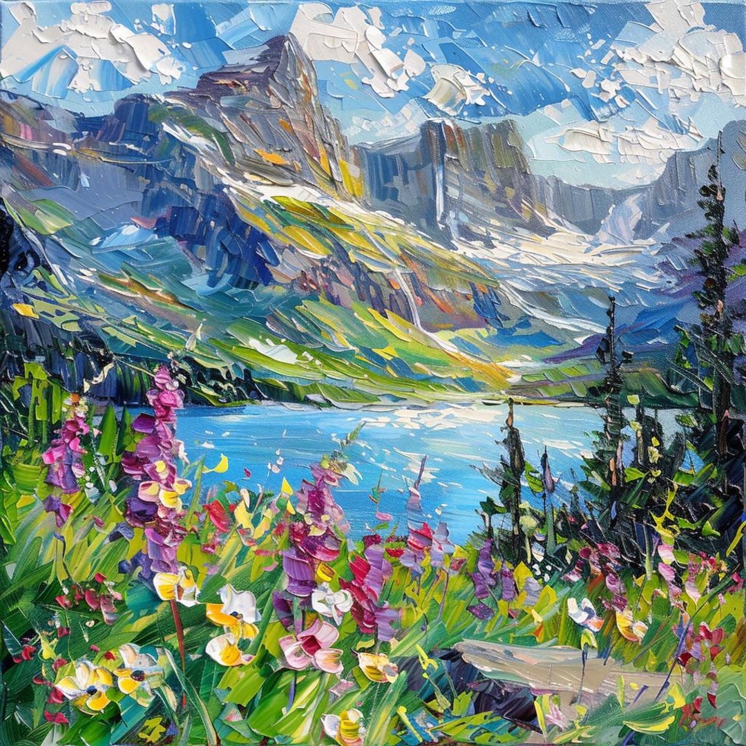 Glacier National Park Oil Painting, Impasto Painting, Home Decor, Wall Art, Original Painting ...