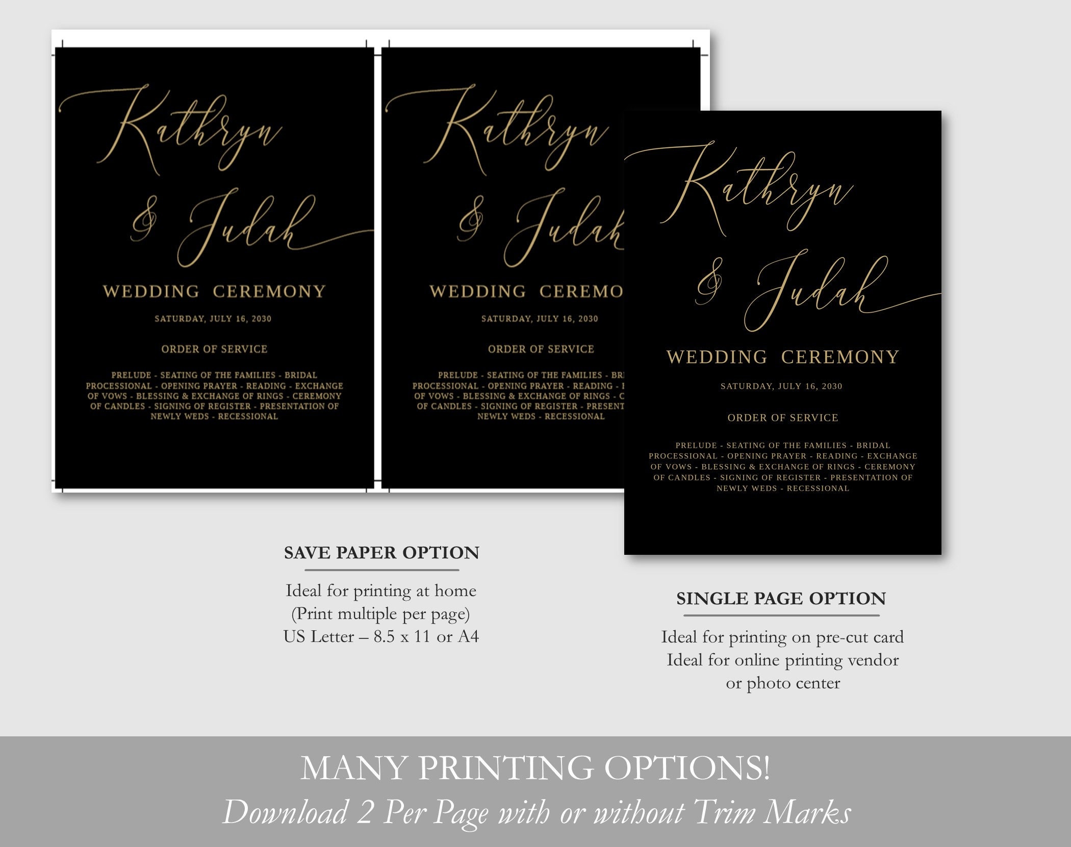Black and Gold Wedding Program Template Instant Download Customizable ...