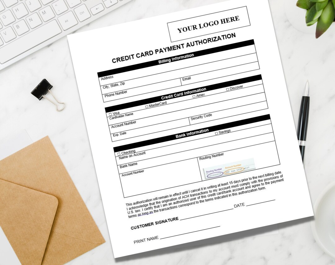 Credit Card Payment Authorization Form Template (digital Download) - Etsy