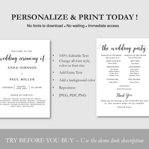 Printable Wedding Ceremony Program Template, Simple Program Templett ...