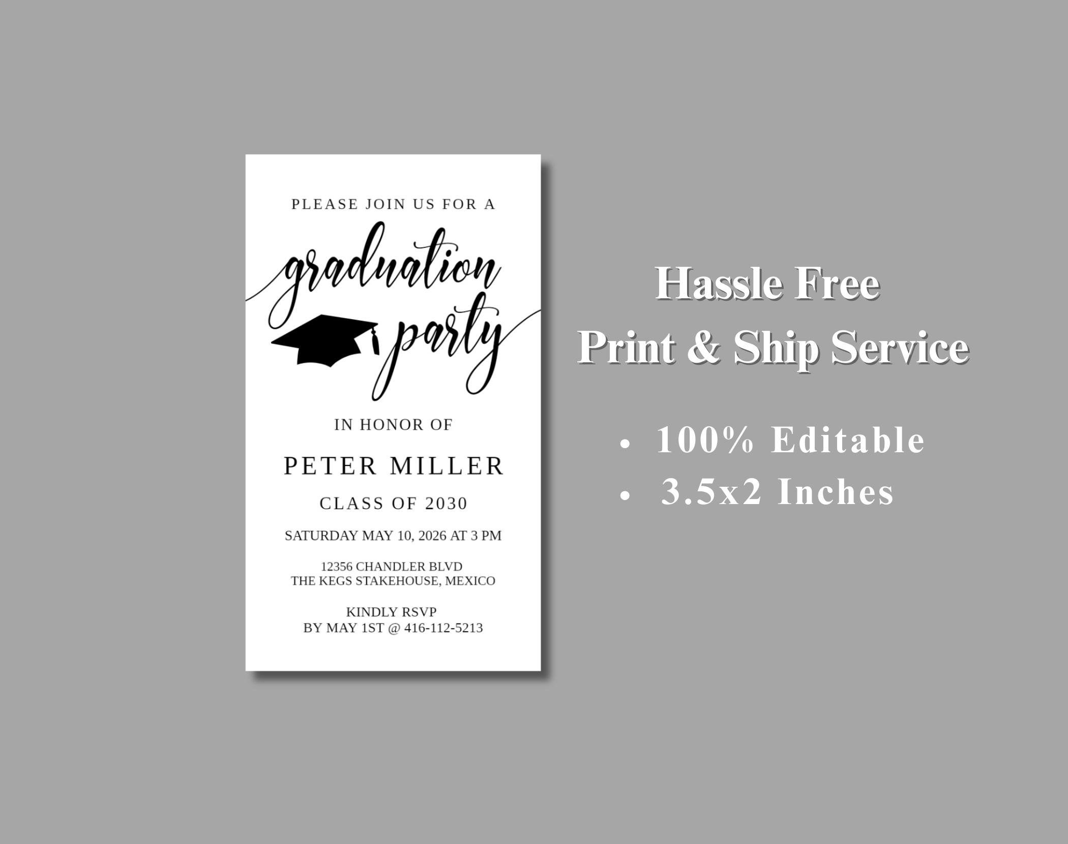 Personalized PRINTED Graduation Party Insert Class of 2024 Any School ...