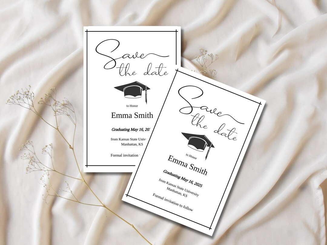Graduation Save the Date Invitation: Calligraphy Template, Printed With ...