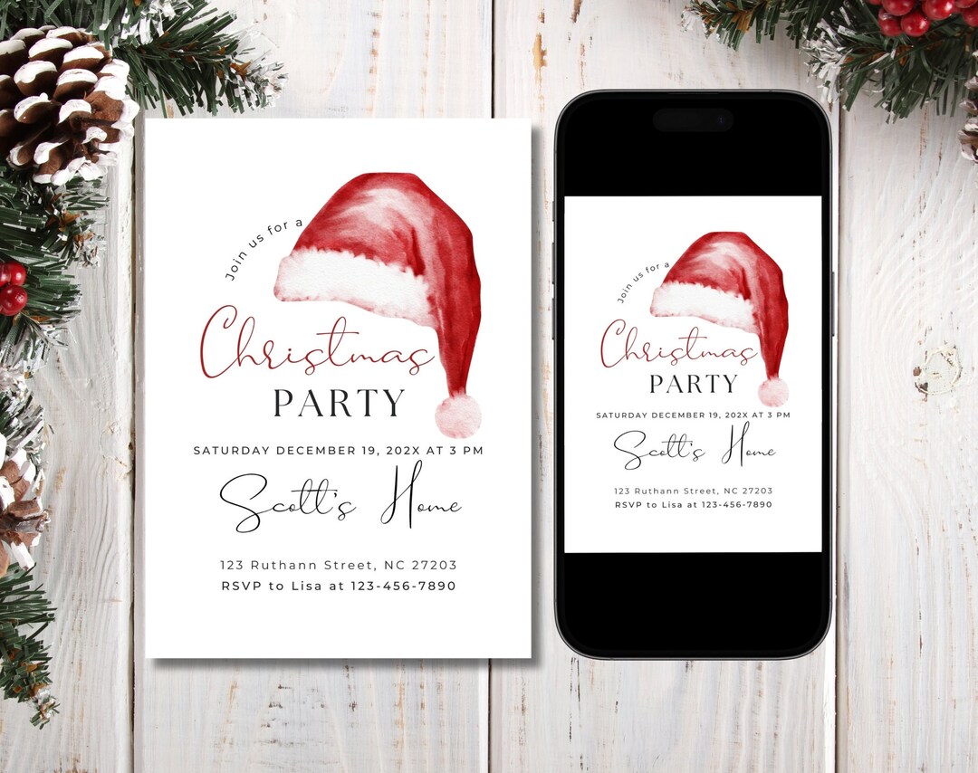 Editable Christmas Party Invitation Template, Holiday Design (digital ...