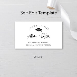 Graduation Name Card, Graduation Insert Card, Graduation Announcement ...