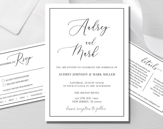 Simple Wedding Invitation Template Instant Download - Etsy