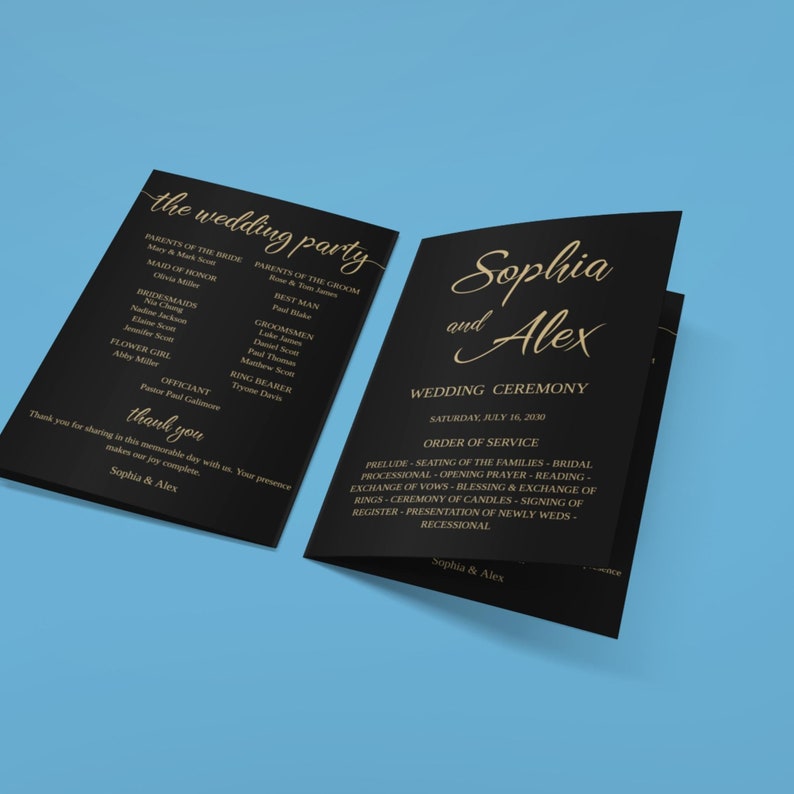 Black and Gold Wedding Program Template Instant Download Customizable ...