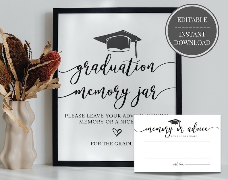 Graduation Advice Cards & Sign: Memory Jar, Class of 2026 (editable ...