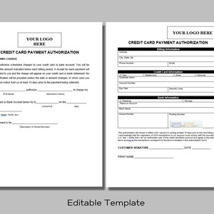 Credit Card Payment Authorization Form Template (digital Download) - Etsy