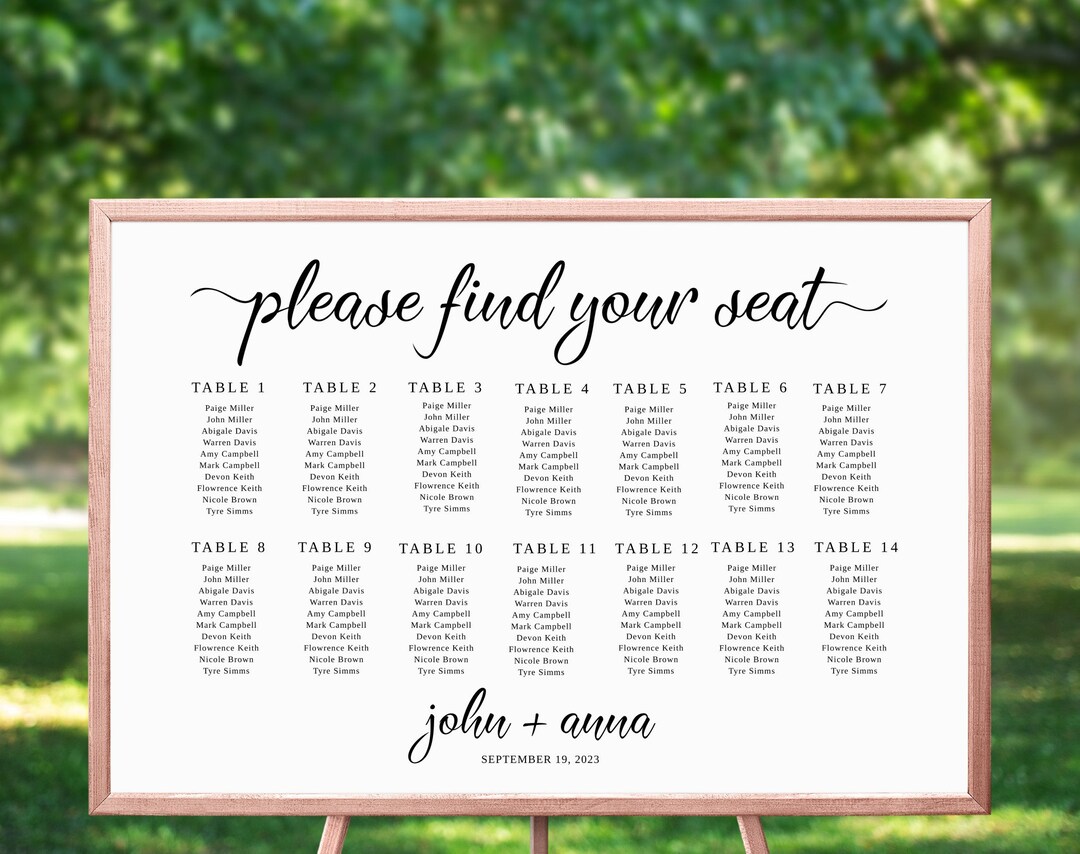 Editable Seating Chart Template Wedding, Birthday Seating Plan, Party ...