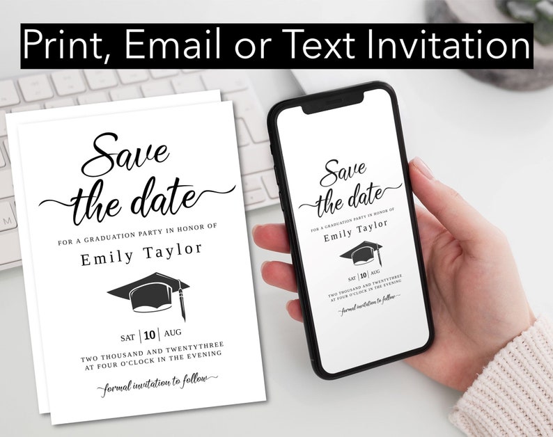 Graduation Party Invitation Save the Date Editable Template, Graduation ...