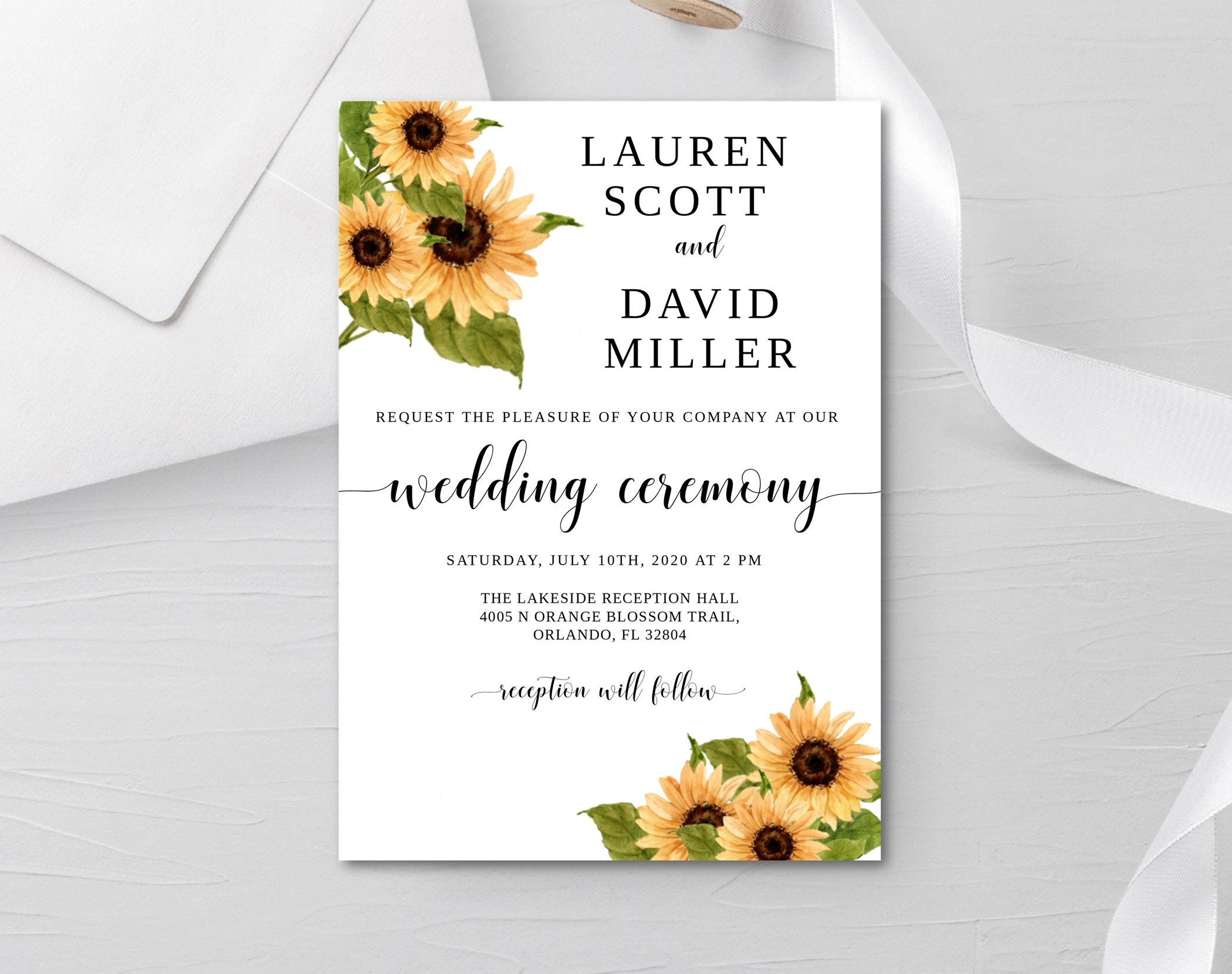 Sunflower Wedding Invitation Template Printable Rustic | Etsy