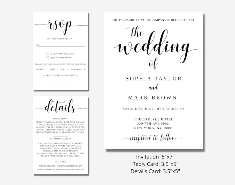 Minimalist Calligraphy Wedding Invitation Template (digital Download ...