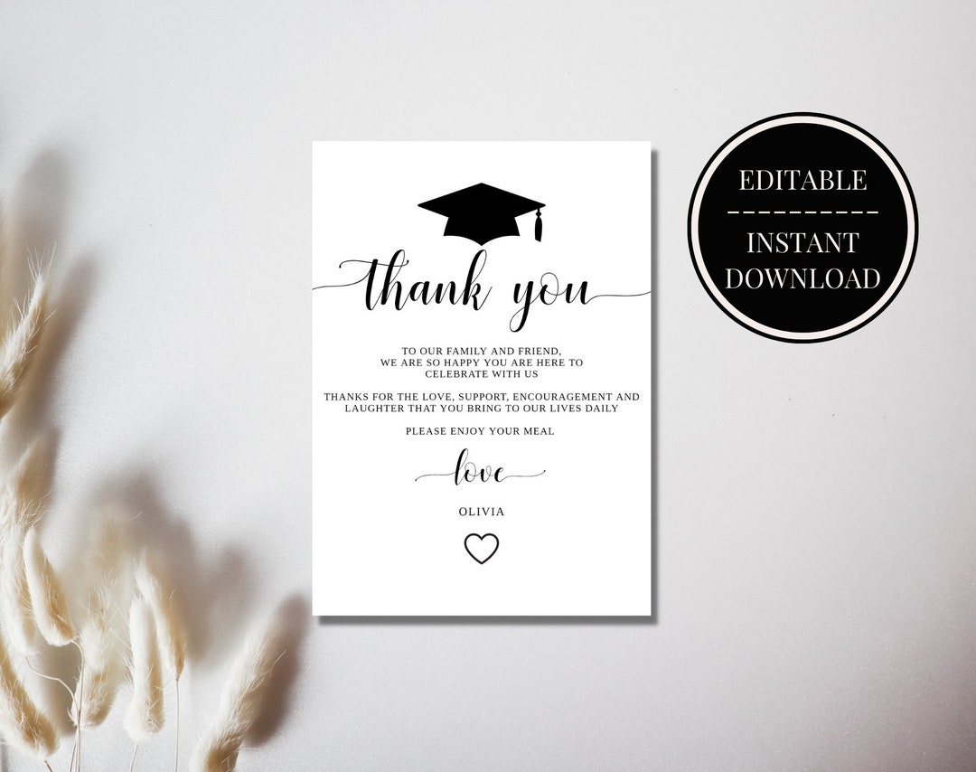 Graduation Thank You Card Template Instant Download Editable Printable ...