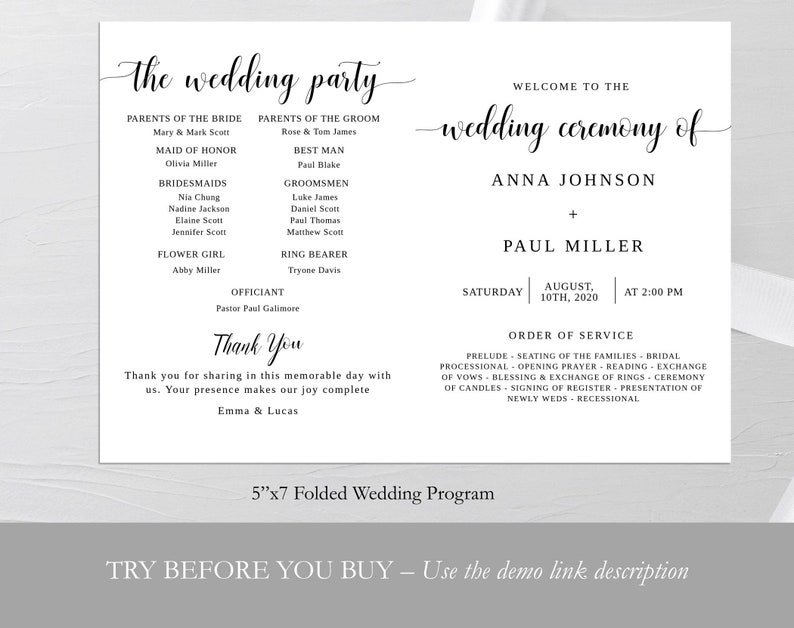 Printable Wedding Ceremony Program Template Simple Program - Etsy