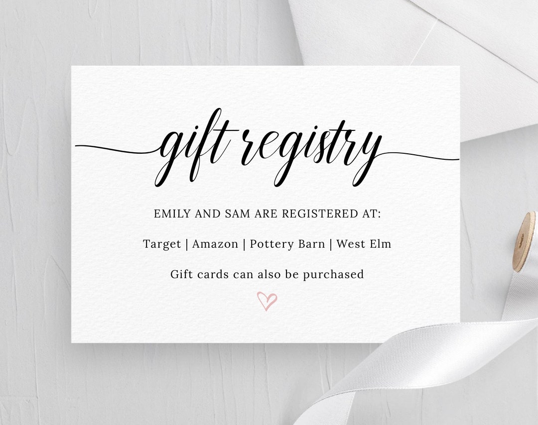 Wedding Registry Card Insert Template: Elegant Calligraphy (digital ...