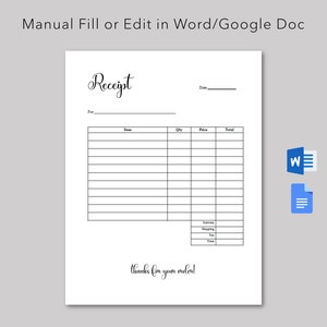 Simple Receipt Template, Small Business Receipts, Digital Download ...