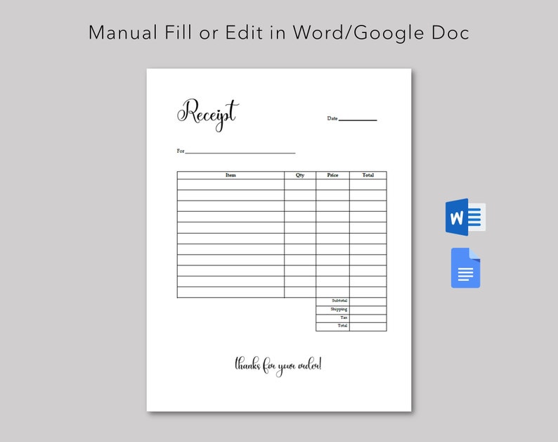 Simple Receipt Template Small Business Receipts Digital - Etsy