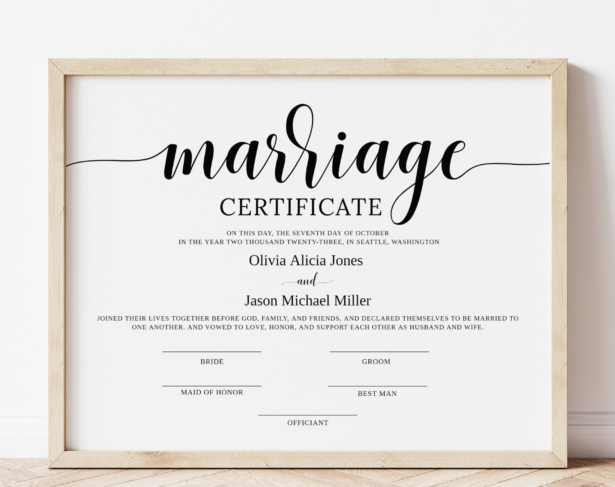 California Marriage Certificate Sample
