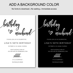 Editable Birthday Weekend Itinerary Template (instant Download) - Etsy